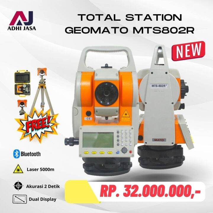 Total Station GEOMATO MTS-802R+2 Akurasi 2 detik Laser Sokkia Style Sistem Bluetooth Connection ...