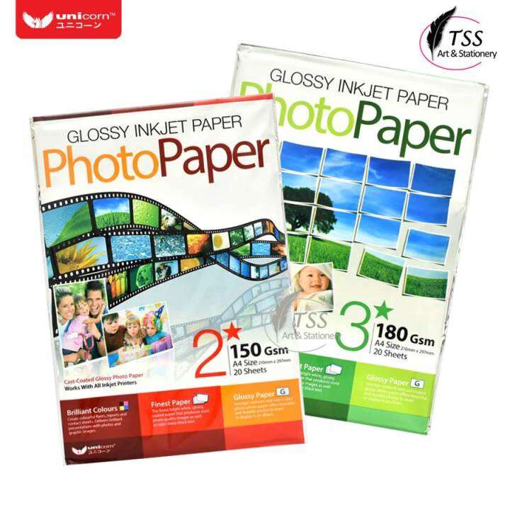 UNICORN A4 Size Glossy Inkjet Photo Paper | 150 / 180 Gsm / 20 Sheets | Kertas cetak gambar ...