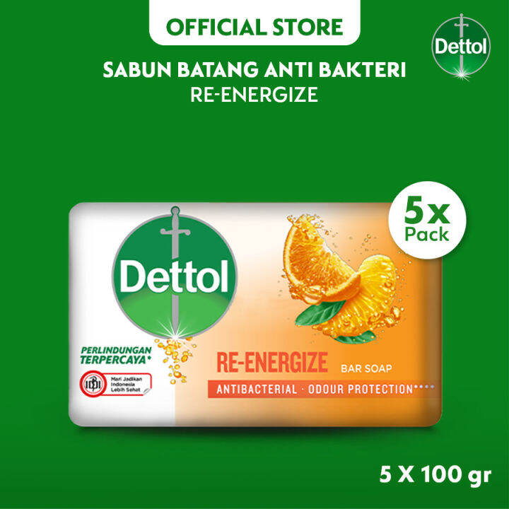 Dettol Sabun Batang Re-Energize 100gr - Isi 5 - Anti Kuman - Jeruk ...