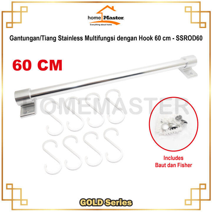 HomeMaster Gantungan/Tiang/Rod/Rel/Railing Stainless Dapur Kait/Hook ...