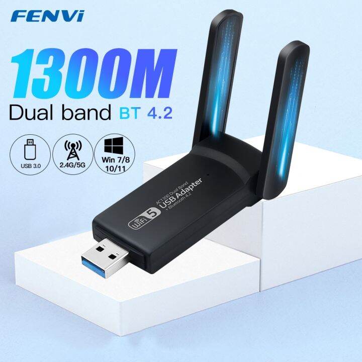 USB 1300Mbps 3.0อะแดปเตอร์ Wifi บลูทูธ4.2 Dongle Dual Band 2.4G/5Ghz ...