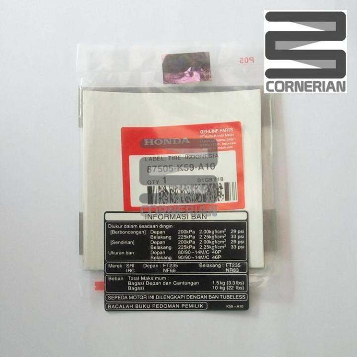 75 CORNER Honda Motor Matic Label Tire 87505-K59-A10 Sticker Original ...