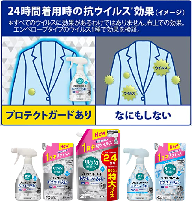 Kao EX Protect Guard สเปรย์ ป้องกันและฆ่าเชื้อไวรัส 99% นาน 24 ชม. สำหรับเสื้อผ้า หมวก ผ้าม่าน ...