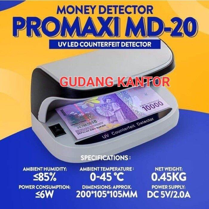 PROMAXI MD-20 LED CEK DETEKSI UANG PALSU LAMPU UV DETECTOR UANG RUPIAH ...