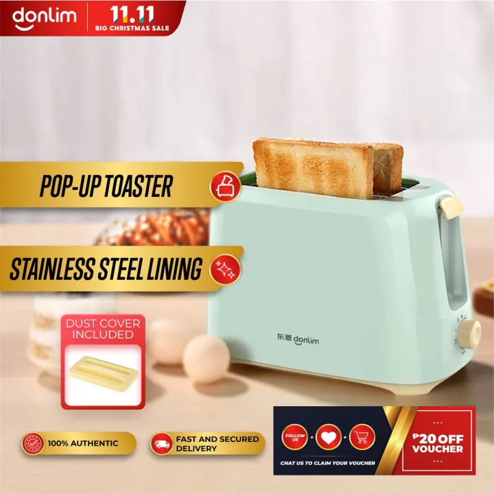♬Donlim 2 Slices Pop-up 7 Speed Adjustment Stainless Steal Bread ...