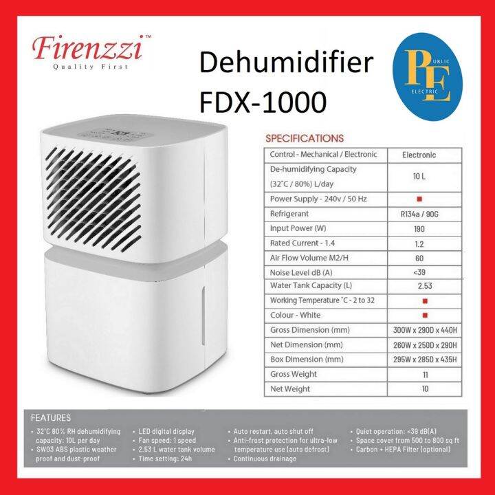 Firenzzi Dehumidifier 10L - FDX-1000 | Lazada