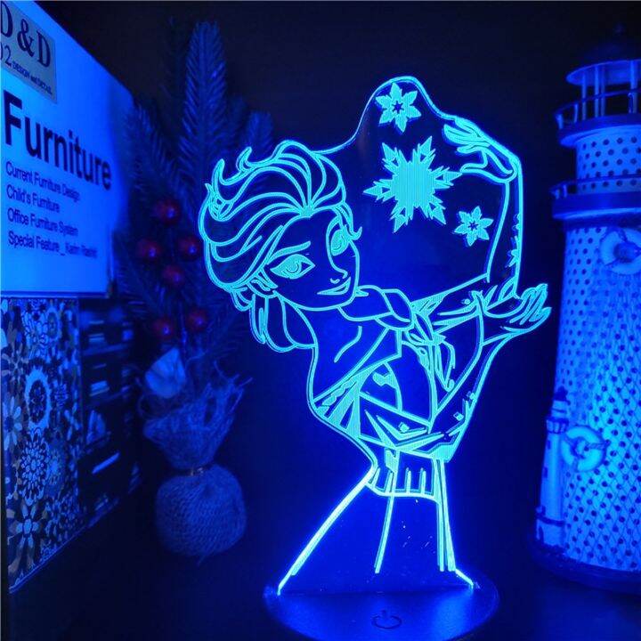 Frozen 3D Visual Lamp Anna Elsa Olfa Figurine Night Illusion Table Home ...