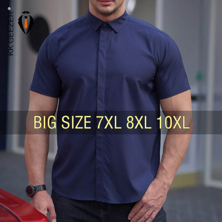 เสื้อเชิ้ตแขนสั้นผู้ชายไซส์ใหญ่พิเศษใส่ฤดูร้อน6XL 8XL 7XL 10XL แฟชั่นทางการไซส์ใหญ่พิเศษสีขาว ...