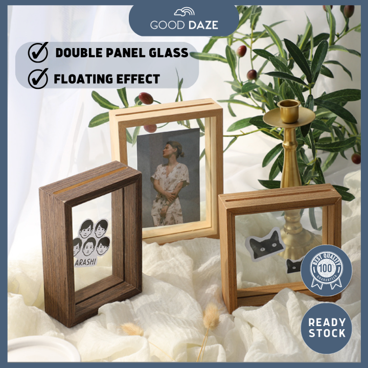 【GOOD DAZE】Natural Wooden Photo Frame with Double Panel Glass | Minimalist Transparent Wooden ...