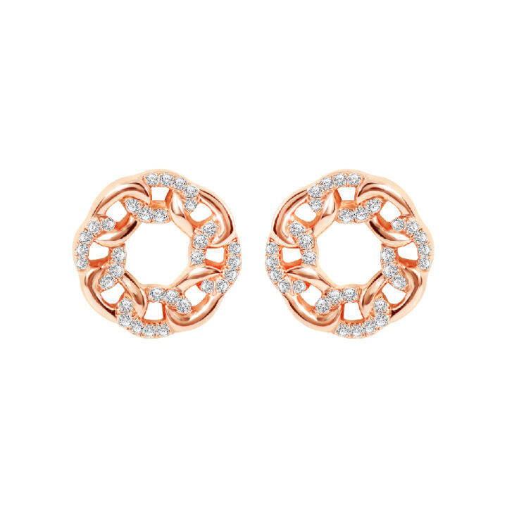 PRIMA ต่างหูเพชรน้ำ 99 ตัวเรือน 18K สี RG Chain Collection 105E1178-02 ...