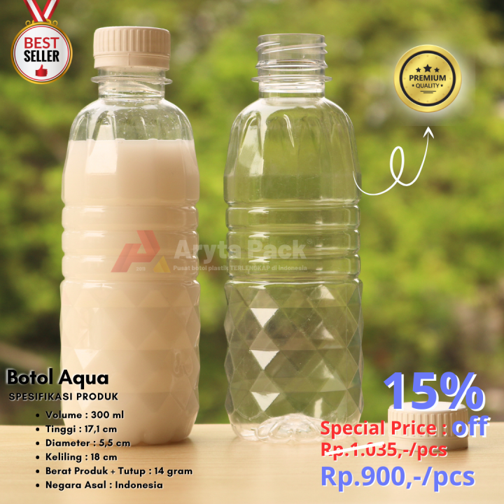 Botol plastik PET 300ml aqua minuman mineral jus susu kopi tutup LN warna warni | Lazada Indonesia