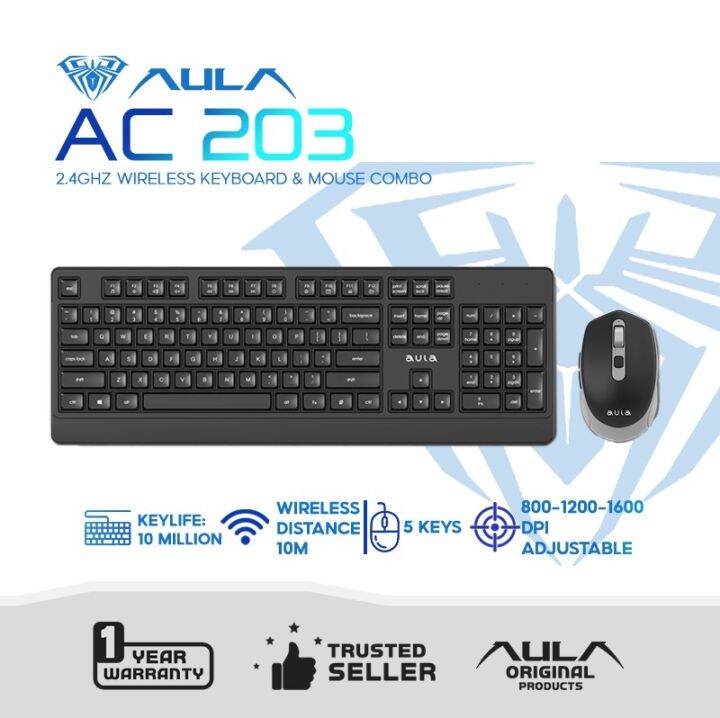 Aula AC203 Wireless Keyboard and Mouse Combo, 2.4GHz USB Receiver | Lazada PH