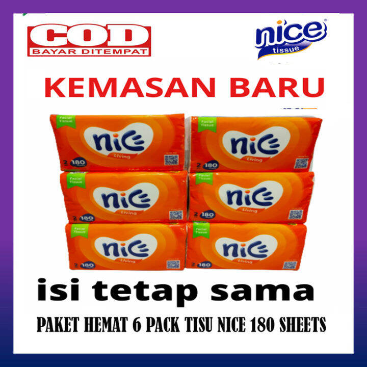 Paket 6 pack tissu nice isi 180 tisu wajah murah tisu kebersihan ...