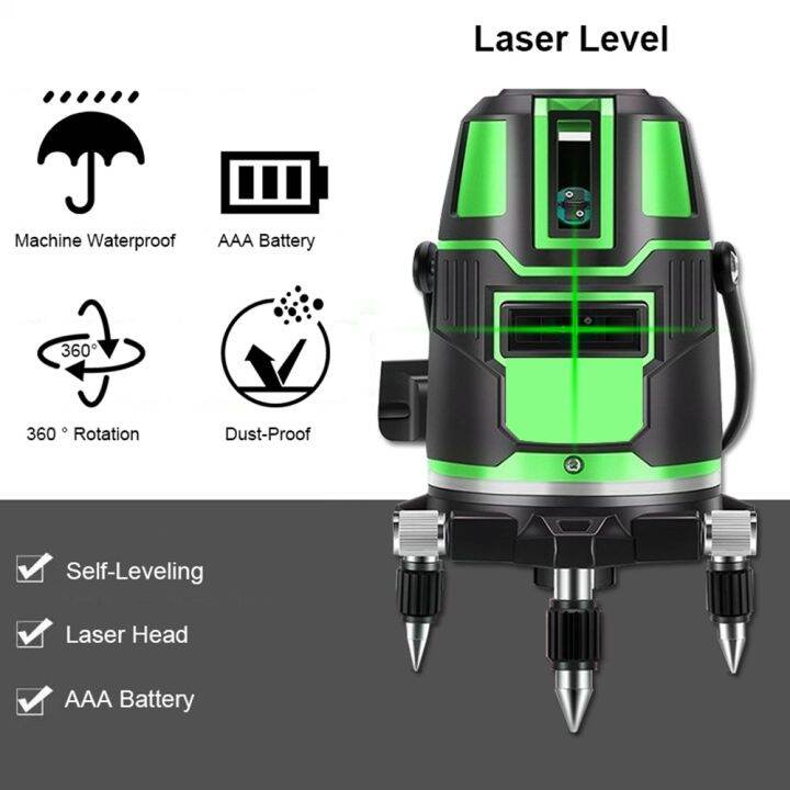 5 Cross Lines Laser Level Self-Leveling 360 Rotatable Radius ...