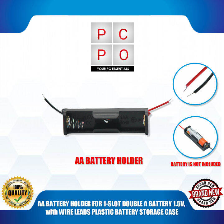 AA BATTERY HOLDER FOR 1-SLOT DOUBLE A BATTERY 1.5V, with WIRE LEADS ...