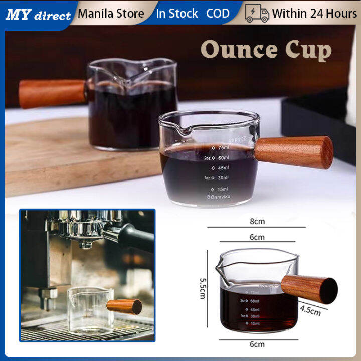 75ml Espresso Coffee Cup Ounce Cup With Clear Scale And Wooden Handle ...
