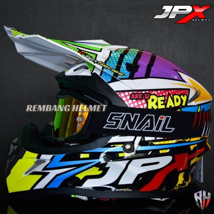 HELM JPX CROSS FOX1 X10 PEARL WHITE GLOSS PAKET GANTENG GOOGLE SNAIL ...