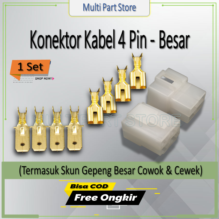 Soket Konektor Kabel Motor 4 Pin BESAR - 1 SET + Skun Cowok Cewek Sekun Socket Penyambung Kabel ...