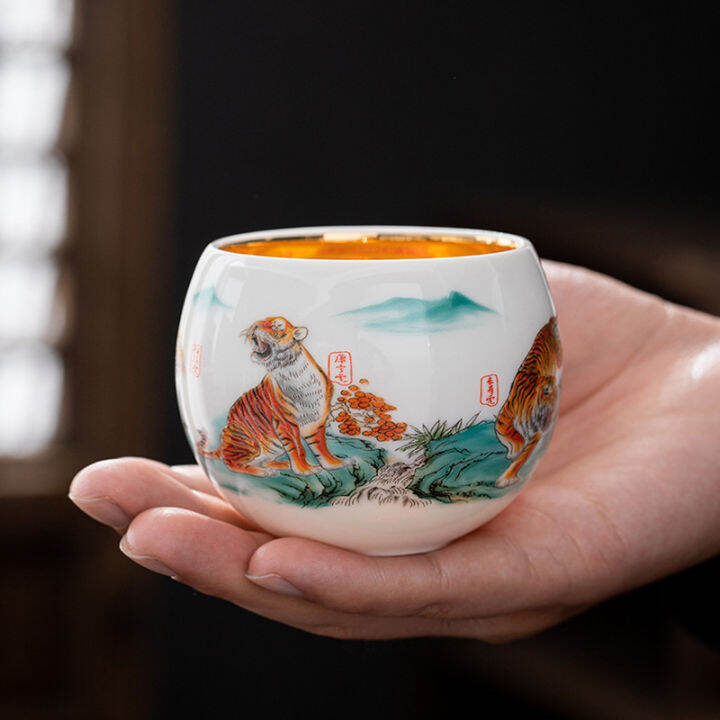 Sheep Fat Jade Pemilik cawan gilt teh cawan naga telur zodiak cawan ...