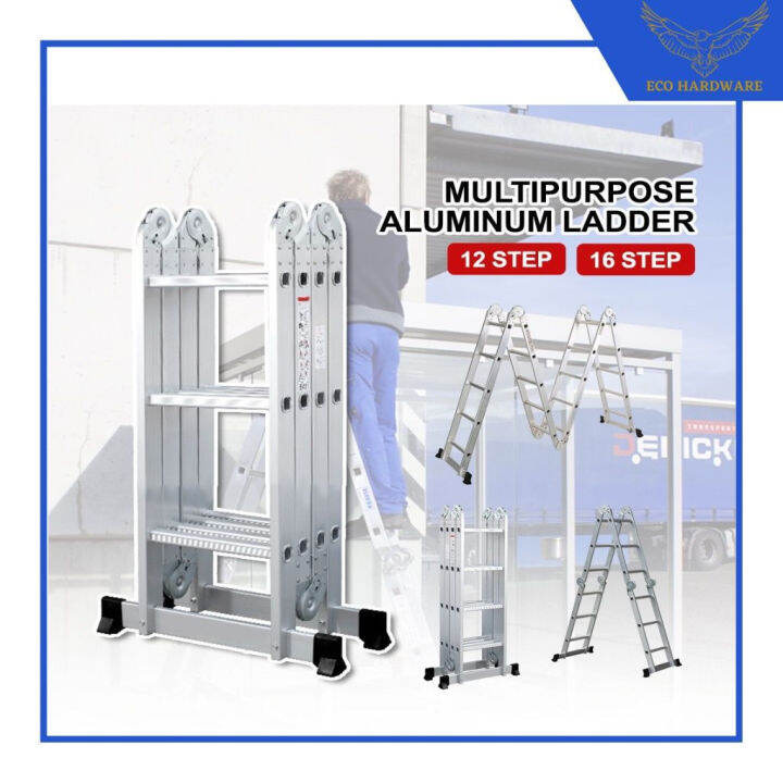 Heavy Duty Multipurpose Aluminium Ladder 12 / 16 Steps Ready Stock ...