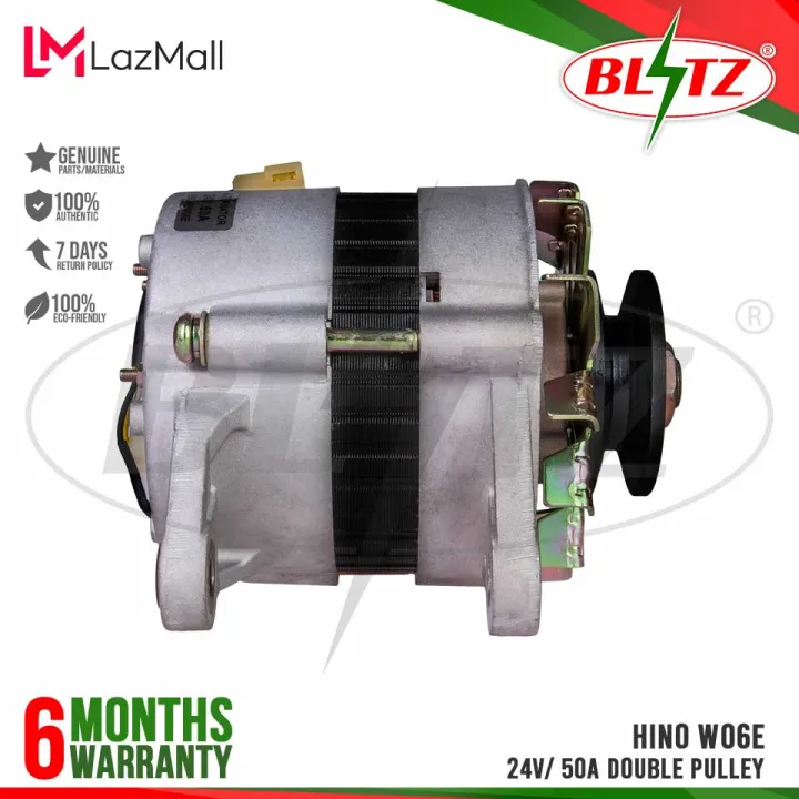 BLITZ ALTERNATOR ASSEMBLY HINO W06E 24V/50A DOUBLE PULLEY 6 MONTHS ...