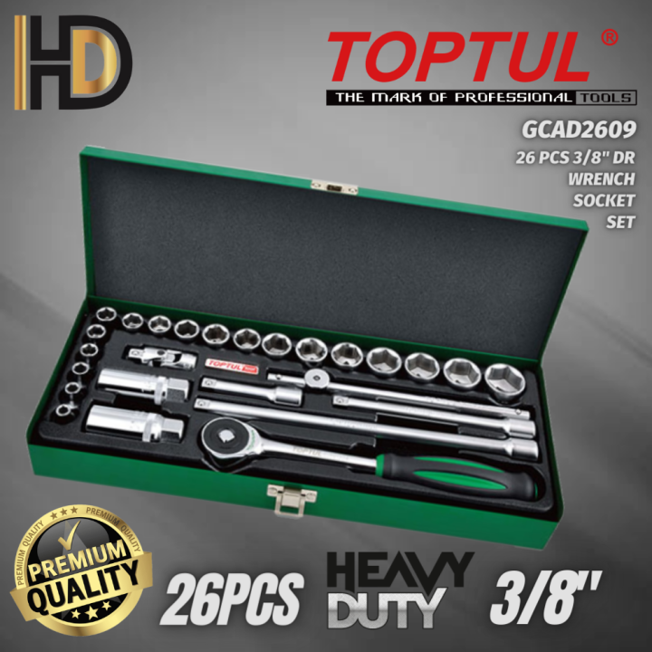 TOPTUL 26 Pcs 3/8" DR Socket Set / Heavy Duty Socket Set / GCAD2609 ...