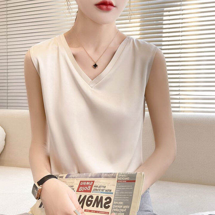 Elegant Temperament Silk Vests Silk Camisole Mulberry Silk Sleeveless Women Tops Silky Tops