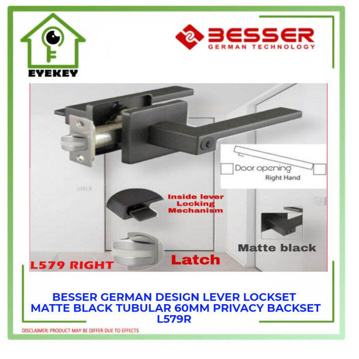 BESSER GERMAN DESIGN LEVER LOCKSET MATTE BLACK TUBULAR 60MM PRIVACY ...