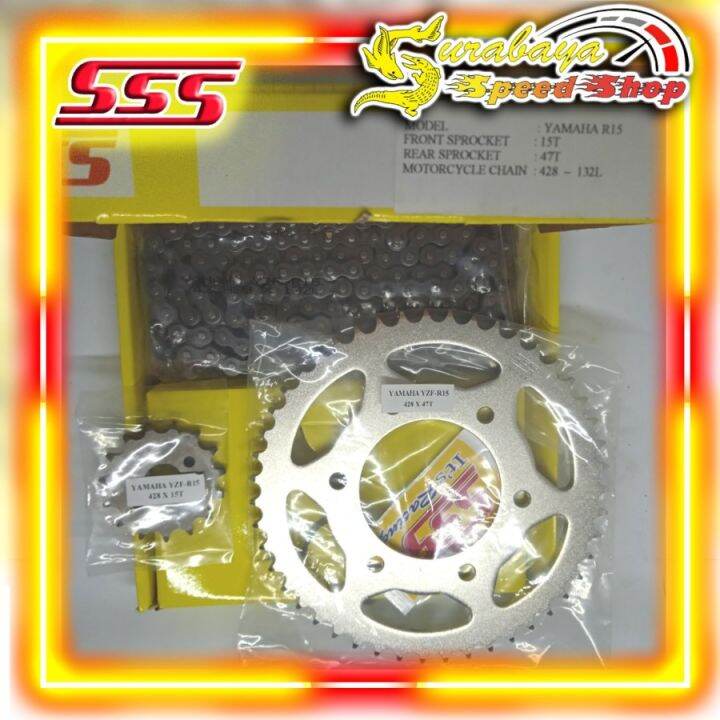 SSS Chain Kit Gear Set Komplit Yamaha New YZF R15 V3 R15 Old V2 Lengkap ...