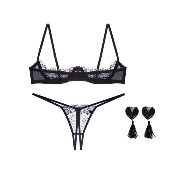 Lace Embroidery Push Up Bra Panty Sets Nipple Cover Women Sex Lingerie