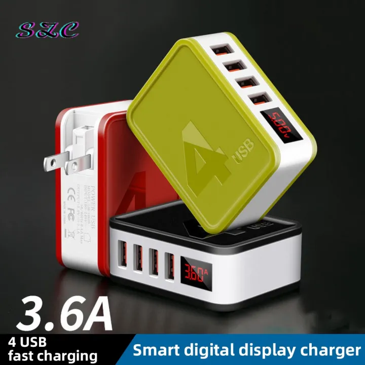SZC ® 48W 2/4 USB Ports Digital Display Folding Plug QC4.0 3.0 Wall ...