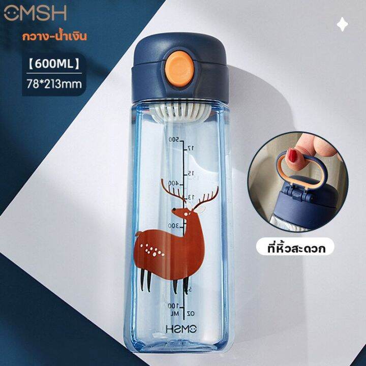 CMSH-0817 ขวดน้ำดื่มพลาสติกพกพา สำหรับเด็กนักเรียน ความจุ 600ml ลายน่ารัก ฝายกดื่ม วัสดุ PC ฟู ...