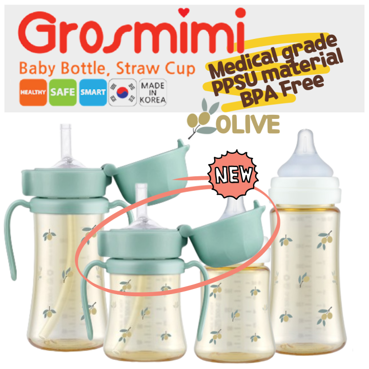 [Korea]🇰🇷 Grosmimi OLIVE Straw Cup Feeding Bottle Spill Proof no Spill Magic Sippy Cup with ...