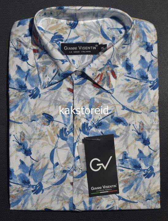 Kemeja Pria Formal GIANNI VISENTIN Lengan Pendek Putih Motif Reguler ...