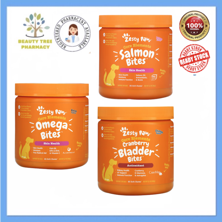 Zesty Paws Omega Bites, Salmon Bites, Cranberry Bladder Bites 90 Soft ...