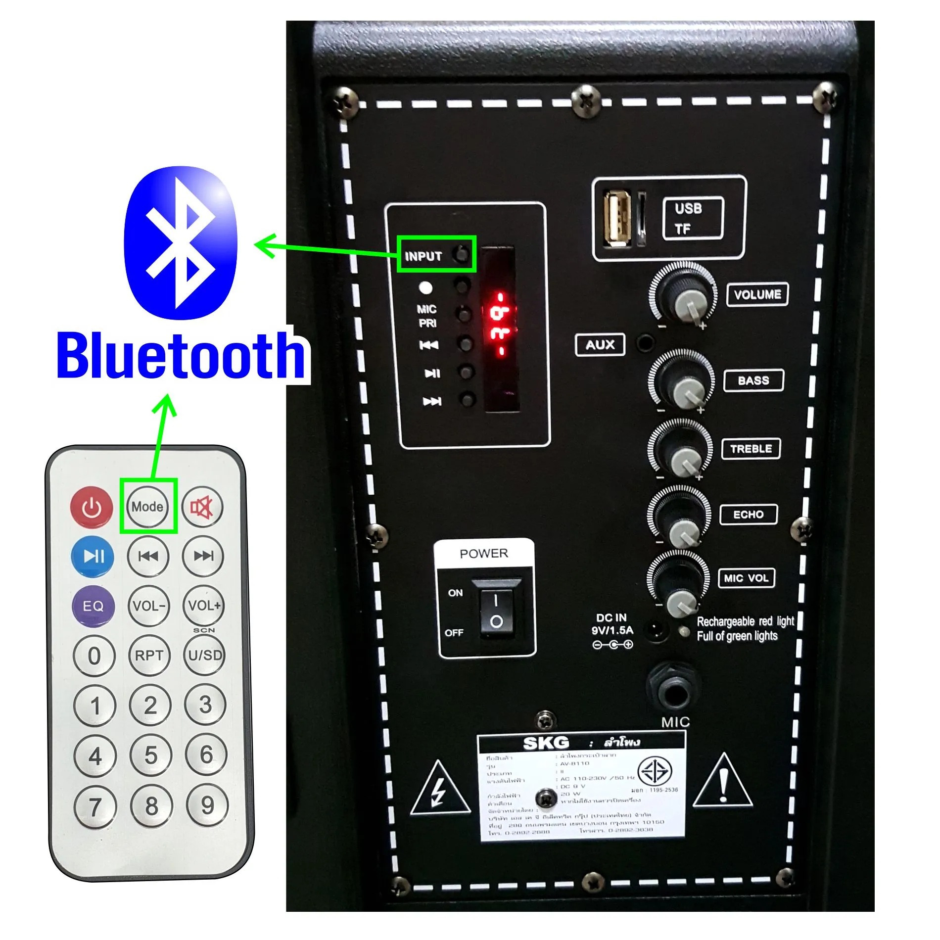 SKG ลำโพงล้อลาก 12 นิ้ว 6000 W แบบมีล้อลาก รุ่น AV-8110 BT12-2 สีดำ แถมฟรีไมค์SK-777=1ตัว One ...