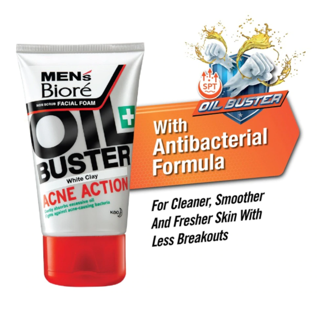 MEN'S BIORE Men Oil Buster Acne Action Non Scrub Facial Foam 100g | Lazada