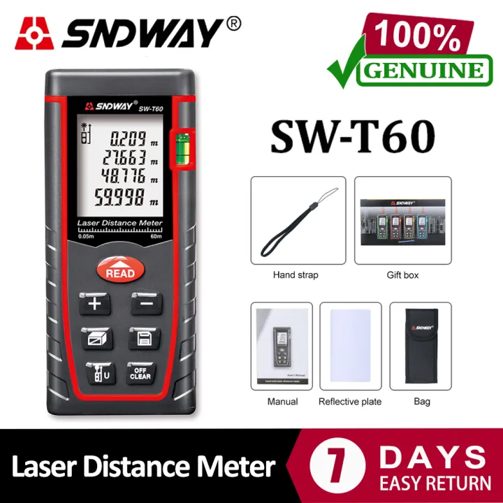 SNDWAY SW-T100 Digital Laser Distance Meter 100M Laser Rangefinder Tape Measure Distance Tool ...