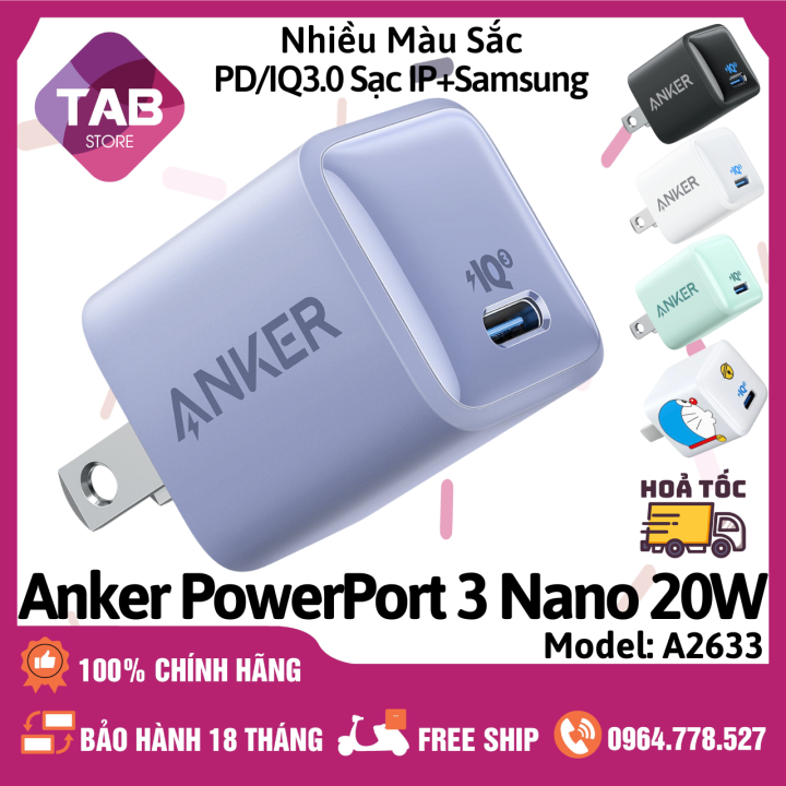 Bộ Sạc Anker PowerPort 3 Nano 20W PD/IQ3 Đa Màu Sắc - A2633 (Bảo Hành ...