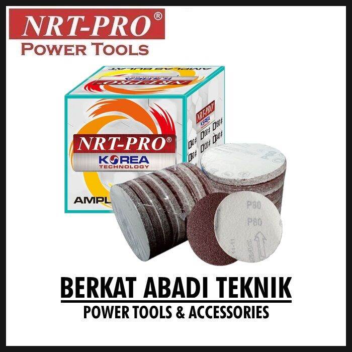 NRT-PRO Amplas Bulat 4" Inch Grade 80 Tempel Velcro Grit Hamplas Mesin Gerinda Gurinda Grenda ...