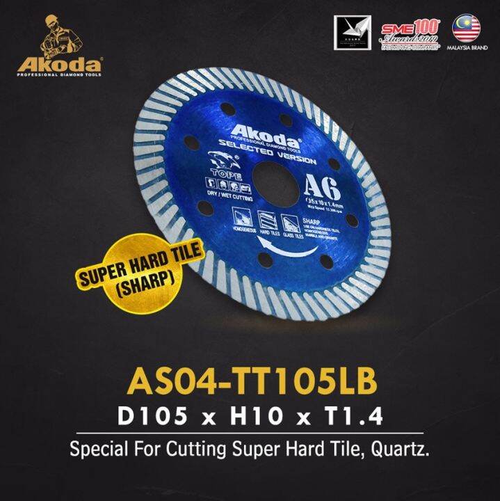 Akoda 4"/105mm A6 Thin Turbo Diamond Saw Blade / Cutting Disc for Super ...