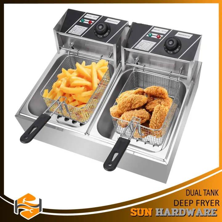 SUN HARDWARE Deep Fryer Stainless Steel Dual Tank Deep Fryer with 2 ...