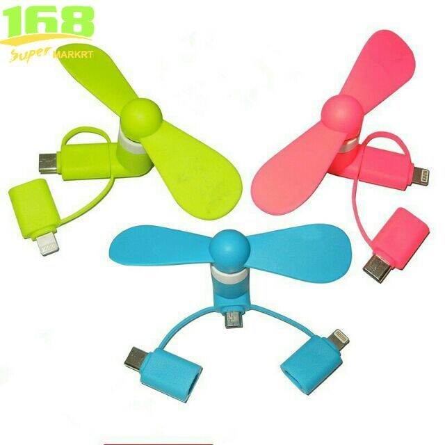 COD Free Charge 3 in 1 Mini Fan for Micro USB / iOS / TYPE C Huawei ...