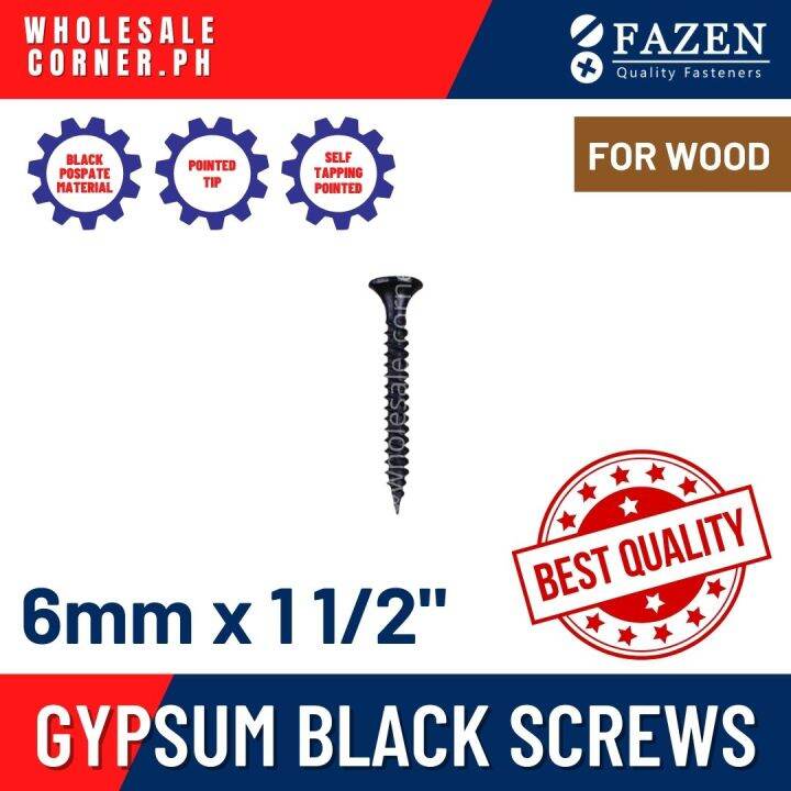 10,000pcs WOOD (6mm x 1 1/2 inch) Black Screw / Gypsum Screw by FAZEN ...