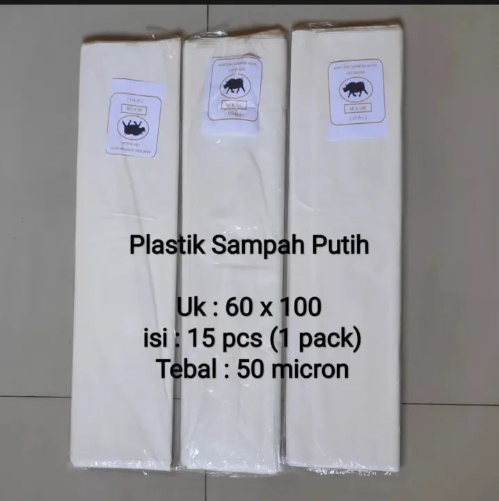 Kantong Plastik Sampah Putih Uk 60x100 (isi 15pcs), TrashBag/ Trash Bag ...