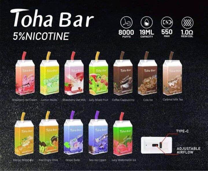 Toha Bar 8000 puffs 19ml Rechargeable Disposable Pod | Lazada PH