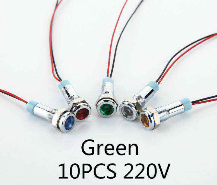 10PCS 220V 6mm LED Metal Indicator Waterproof Signal Light Red Yellow ...