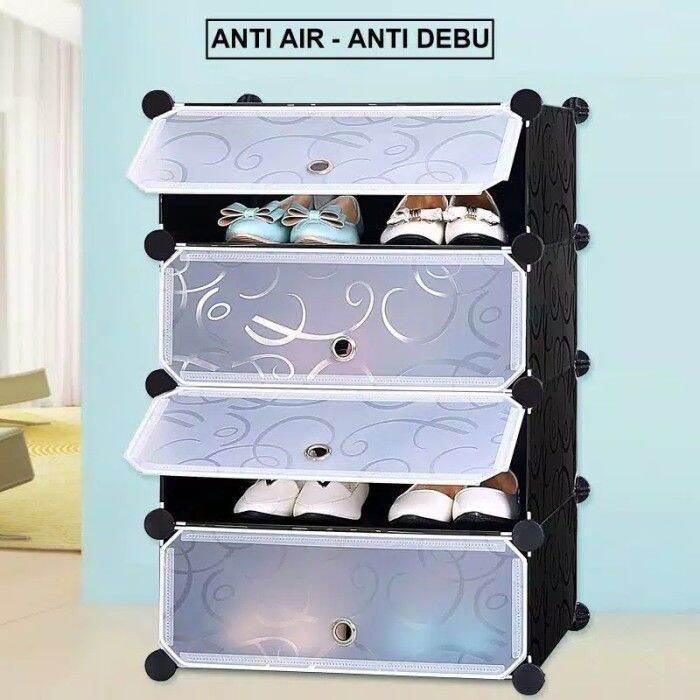 Rak sepatu 4 Susun rak sandal plastik DIY Rak Buku Tas Rak Sepatu Rakit ...