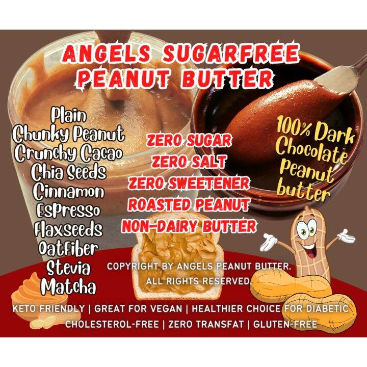 Angels SugarFree Peanut Butter Keto Vegan Unsalted Non-Dairy 500g 400g ...