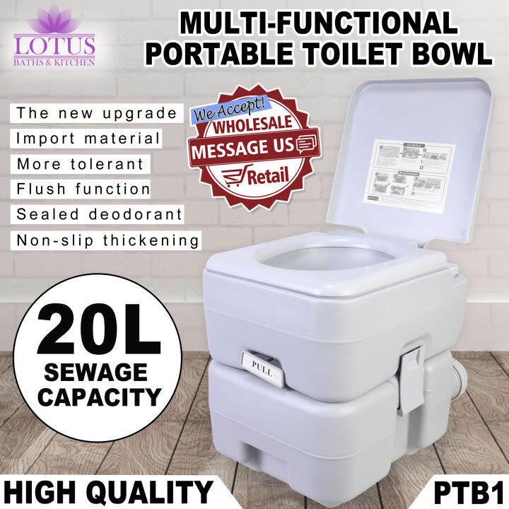 Lotus Baths PTB1 20L Portable Flushing Toilet Bowl Mobile Toilet for ...
